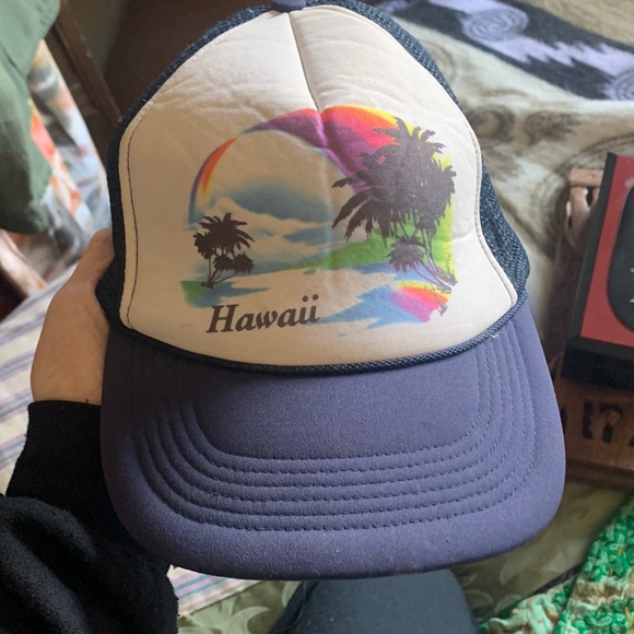 Vintage | Accessories | Vintage Hawaii Trucker Hat Navy Blue ...